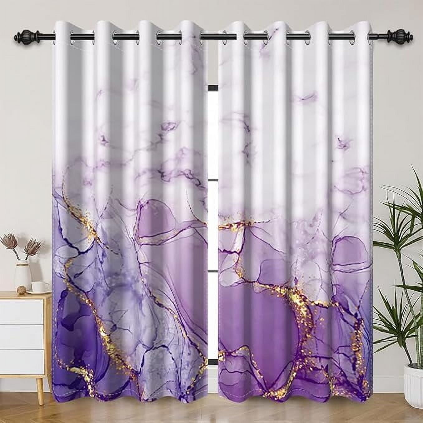 Purple Marble Window Curtains Modern Abstract Chic Texture Window ...