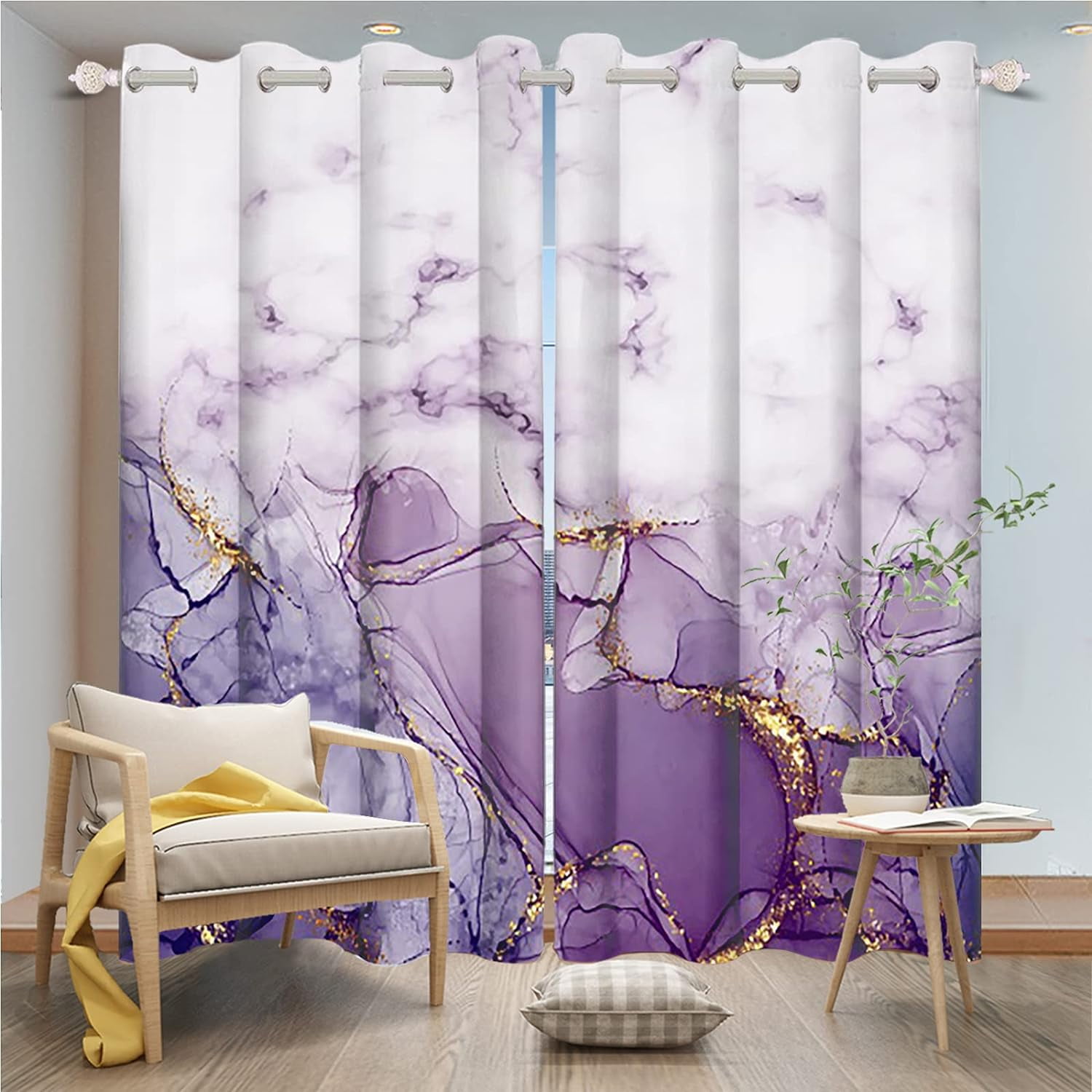 Purple Marble Window Curtains Modern Abstract Chic Texture Window ...