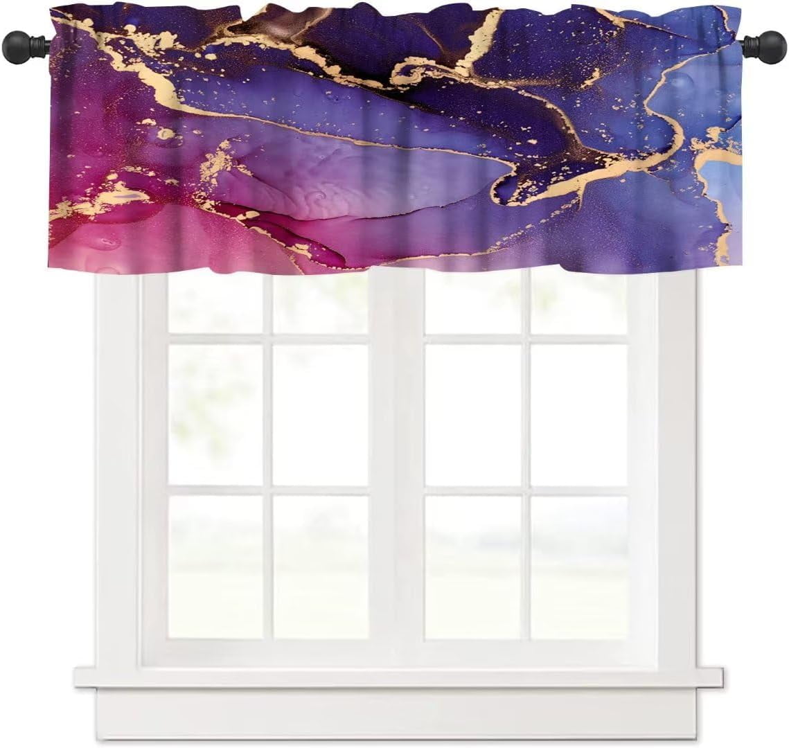 Purple Marble Window Valance Curtain, Natural Abstract Luxury Ink ...