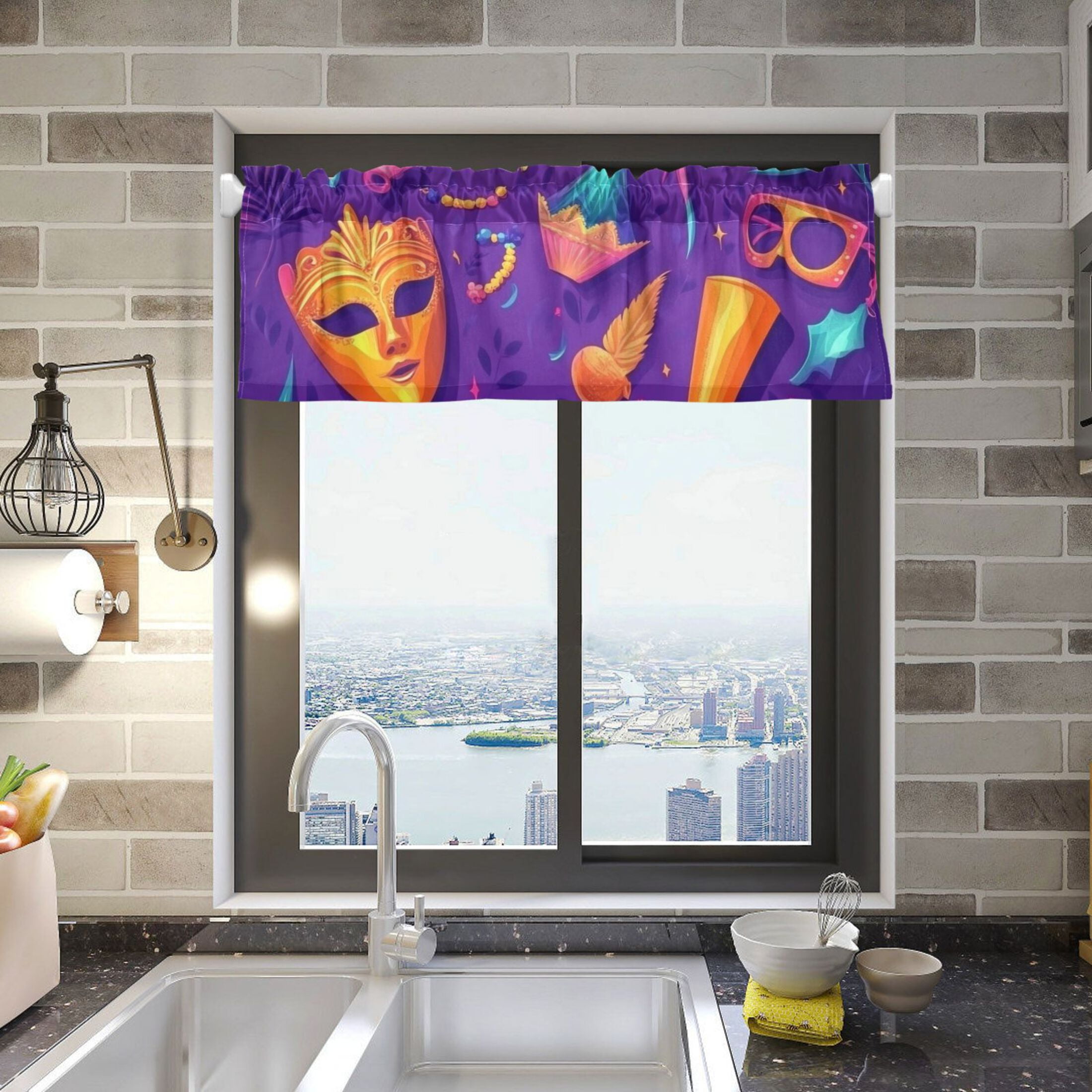 Purple Mardi Gras Mask Curtain Valances for Windows Kitchen Living Room ...
