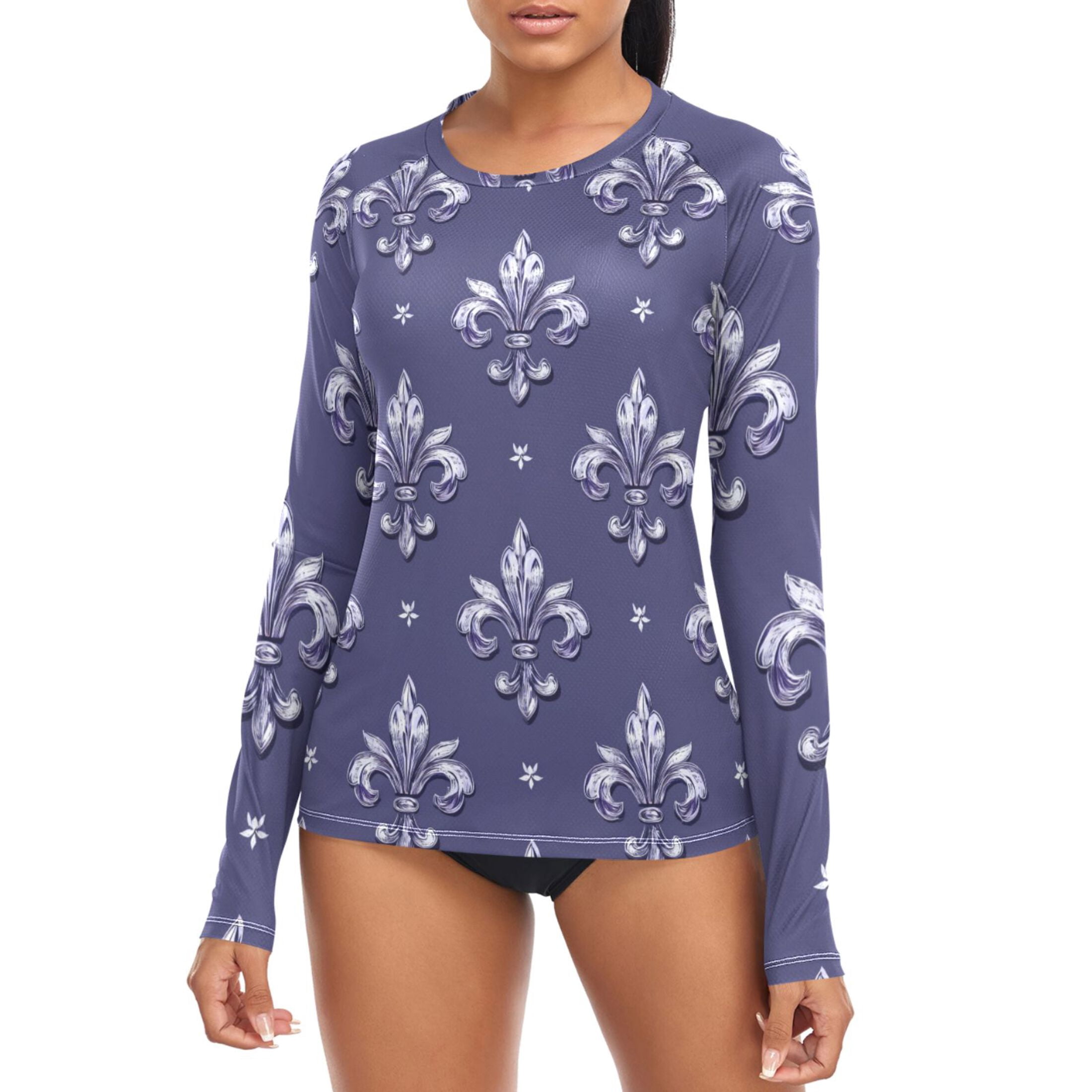 Purple Mardi-gras Flowers Women's Rash Guard Shirts UPF 50+ Sun ...