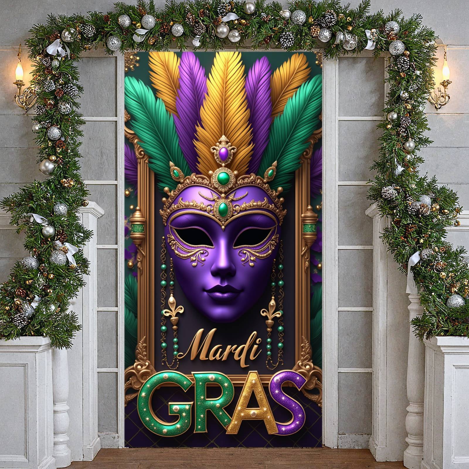Purple Mask Mardi Gras Banner Gold Ornate Masquerade Display Green ...