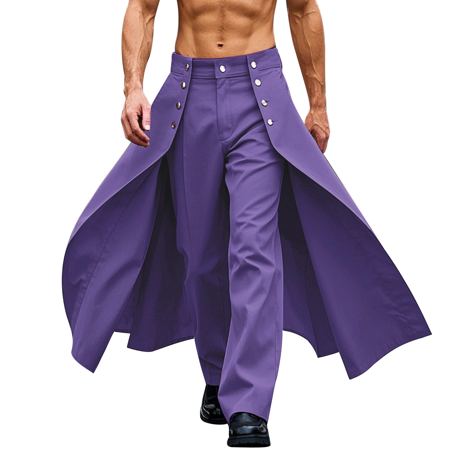 Purple Mens Casual Button Down Trousers Pants for Mens High Leg ...