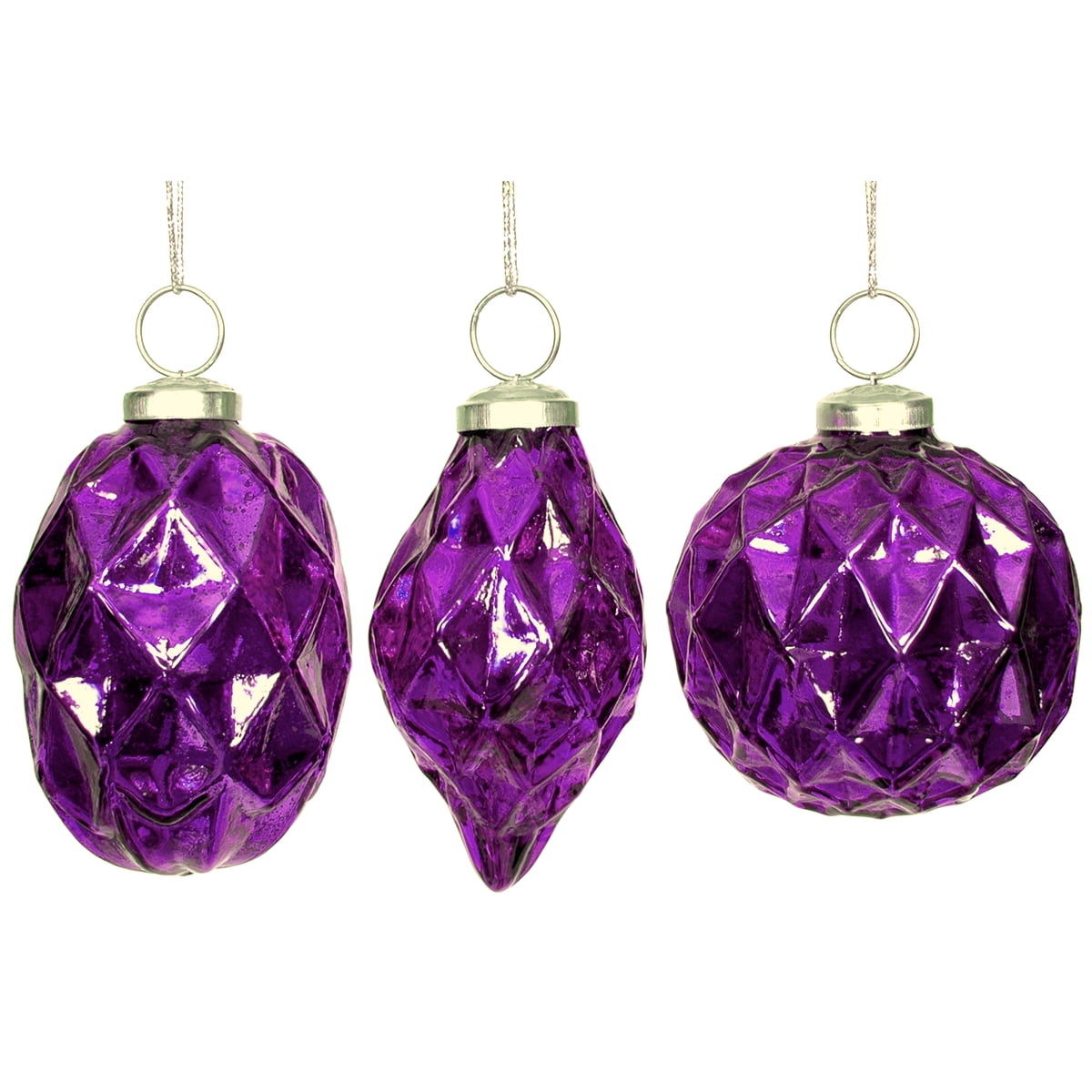 Purple Mercury Glass Ornaments, Set of 3 Faceted Ornaments - Walmart.com