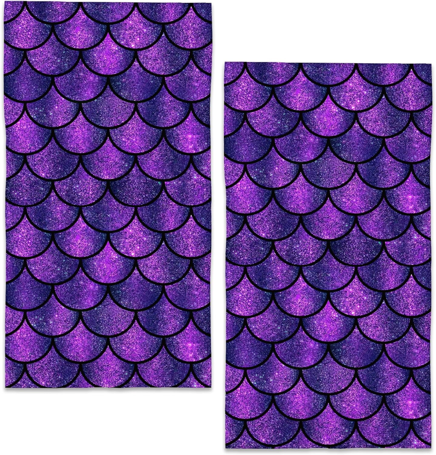 Purple Mermaid Fish Bathroom Hand Towels, Scales Sparkly Bath Hand ...