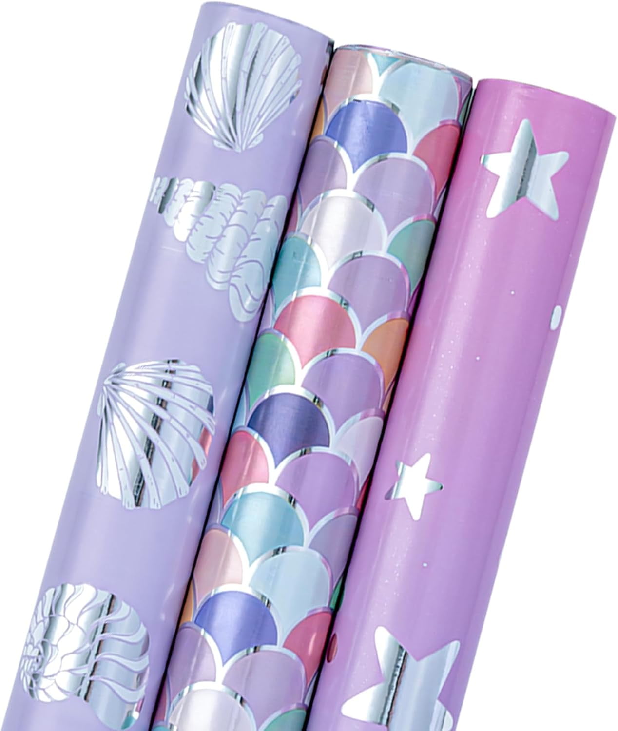 Purple Mermaid Wrapping Paper, Birthday Girl Wrapping Paper, Metallic ...