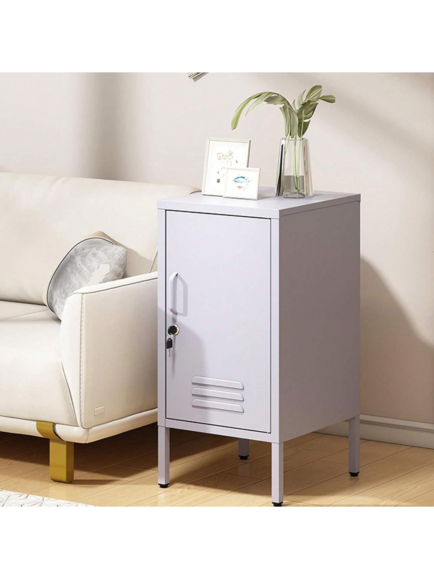 Purple Metal Locker End Table,Modern Minimalist Room Side Table With 2 ...