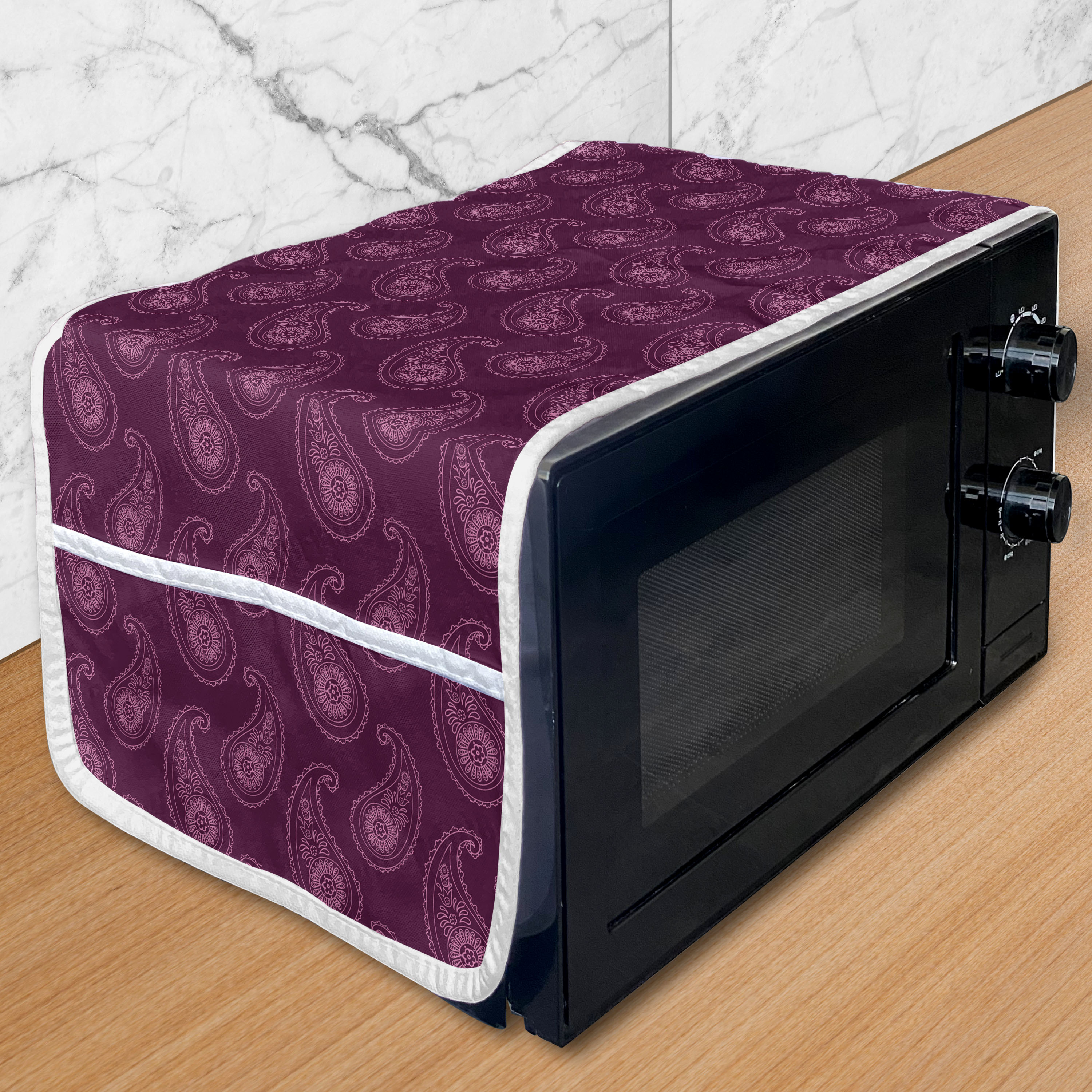Purple Microwave Oven Cover, Ornamental Curved Abstract Paisley Boteh ...