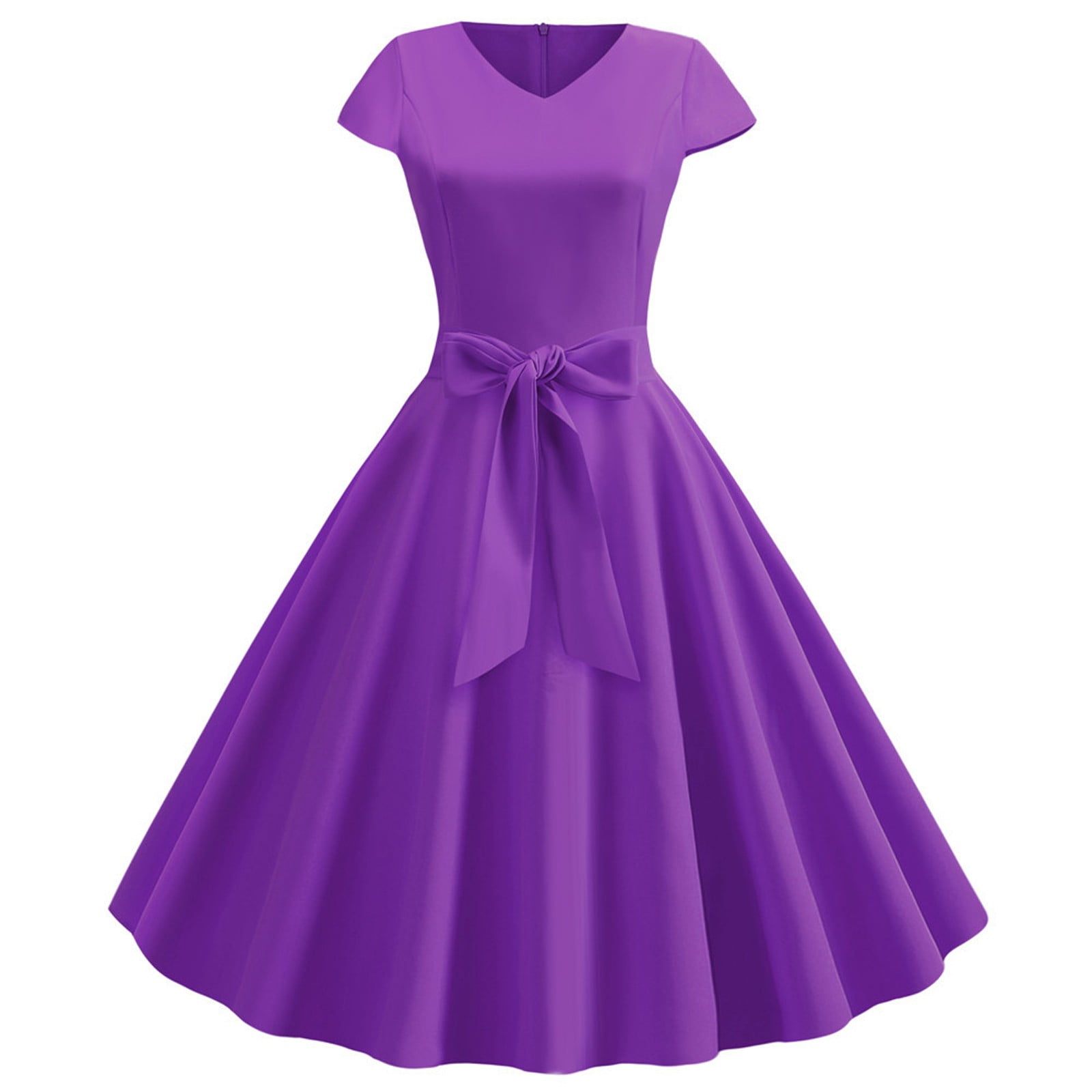 Womens Summer Dresses Fashion Vintage V Neck Solid Color Cocktail Evening Short Sleeve