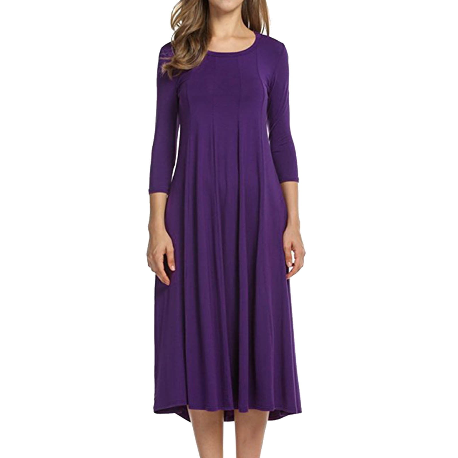 Purple Midi Dresses for Women 2024, Polyester Long Flowy Dresses for ...
