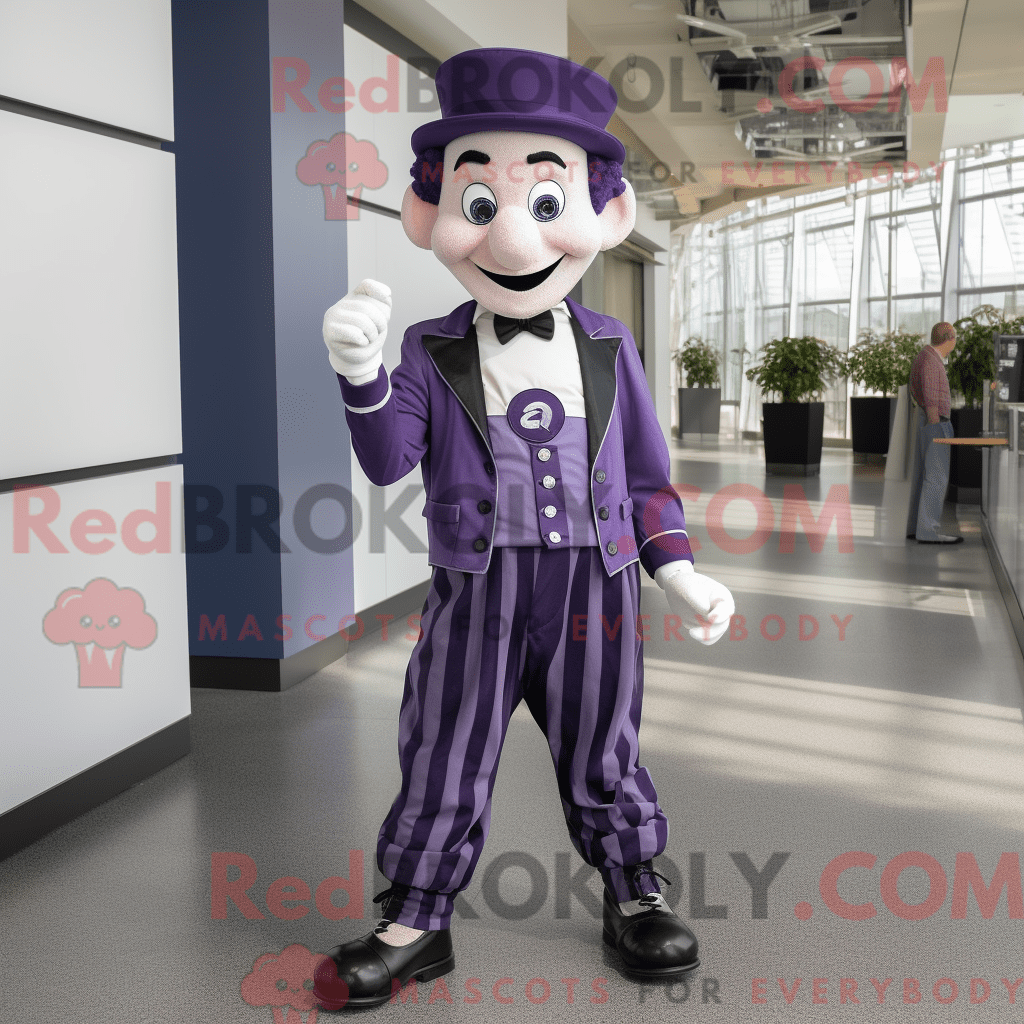 Purple Mime REDBROKOLY mascot costume character dressed with a Cargo ...
