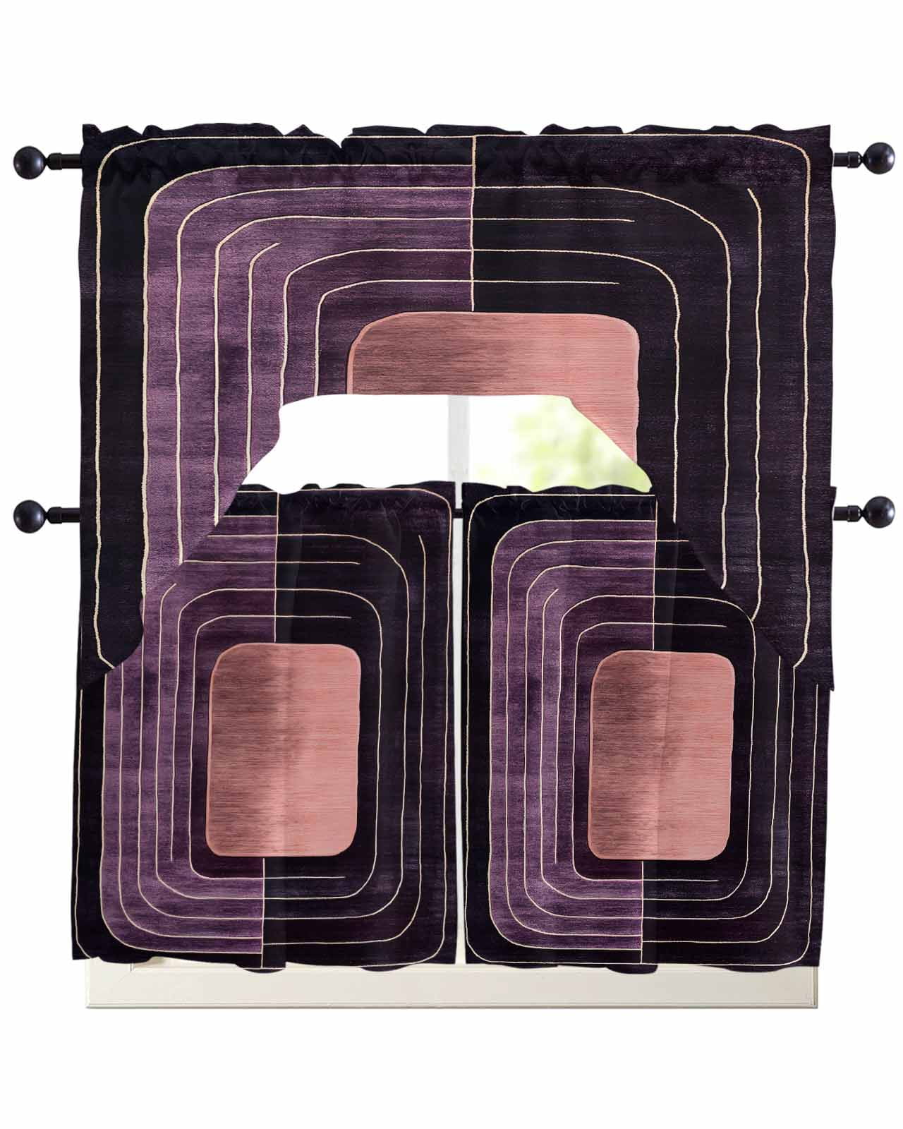 Purple Modern Abstract Kitchen Curtains Sets 24 Inch Length with ...