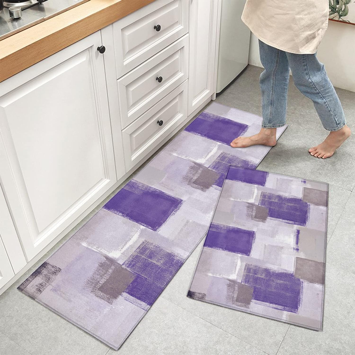 Purple Modern Art Abstract Painting Kitchen Mats for Floor Cushioned ...