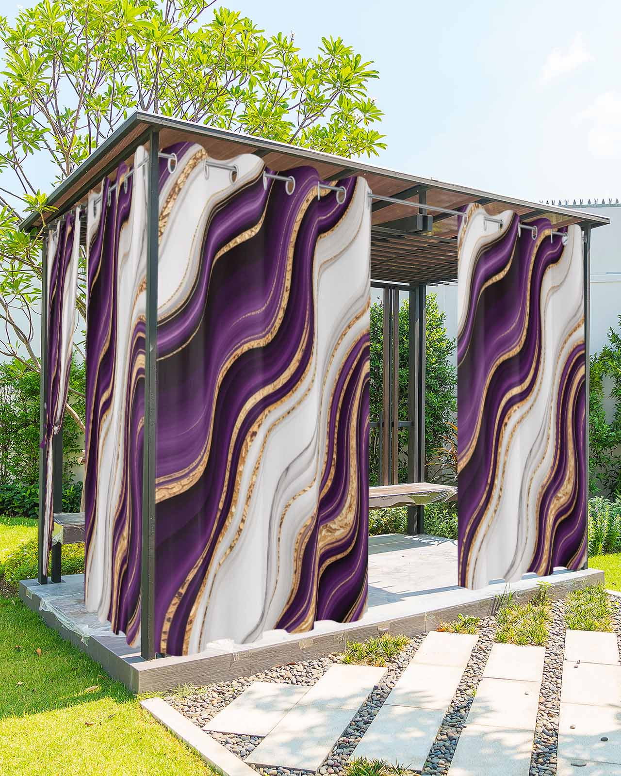 Purple Modern Outdoor Curtains for Patio, Classic Abstract Art Luxury ...