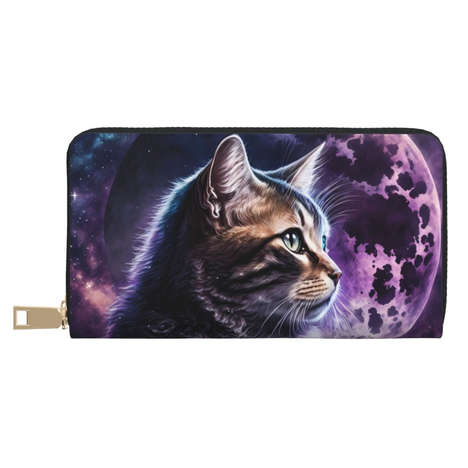 Purple Moon Cat Wallet Women, Leather Bifold Multi Card Wallet, Women's ...