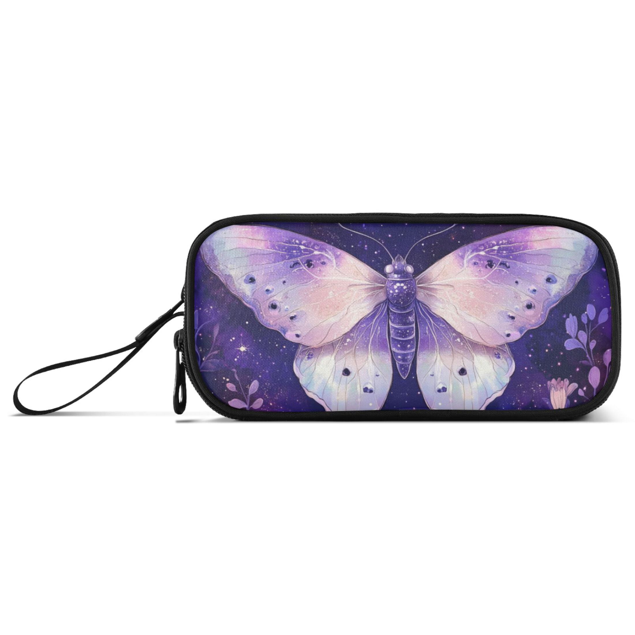 Purple Moon Flowers Insect Pencil Case Stationary Holder Pen Bag Pencil ...