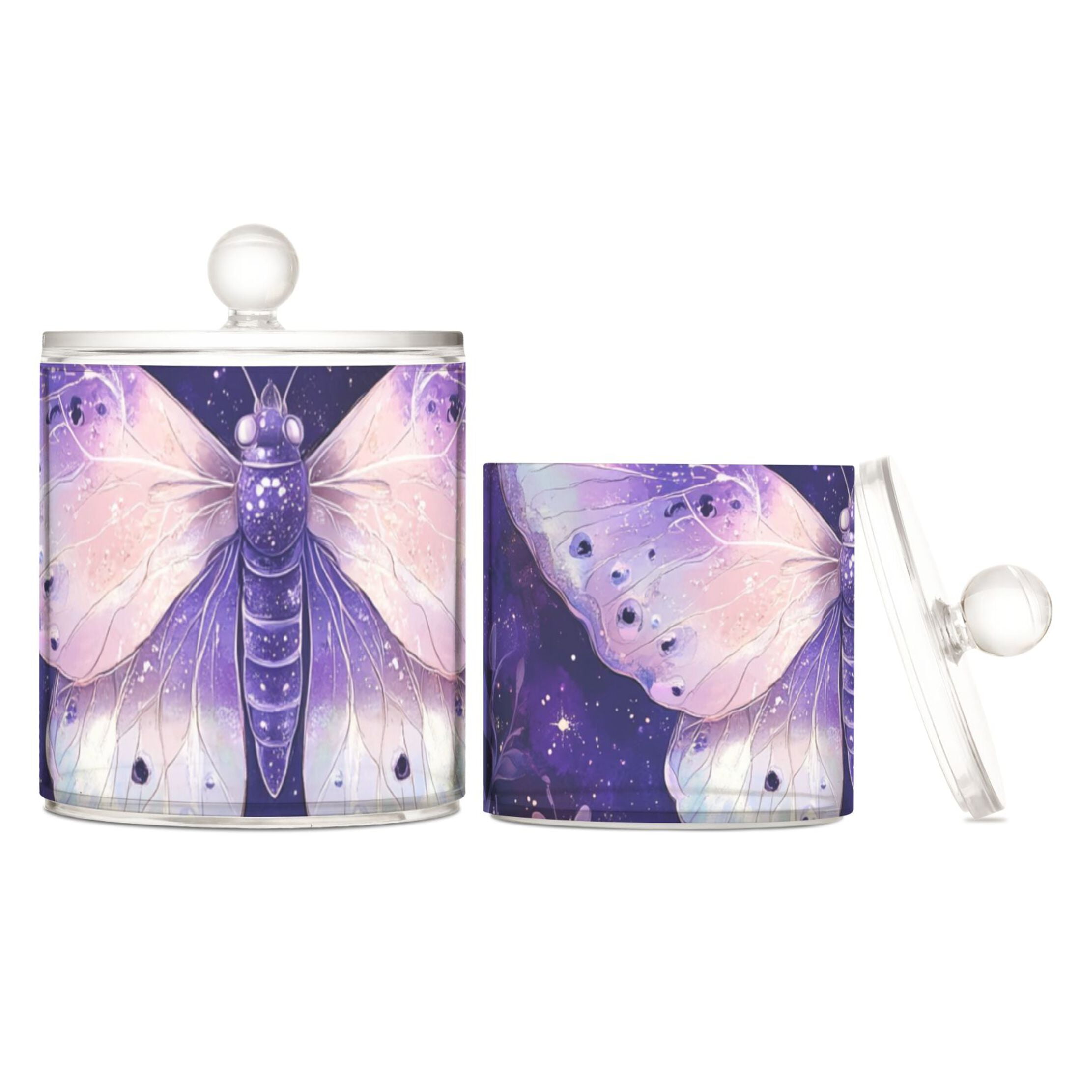 Purple Moon Flowers Insect Translucent Plastic Cans Storage Canisters ...