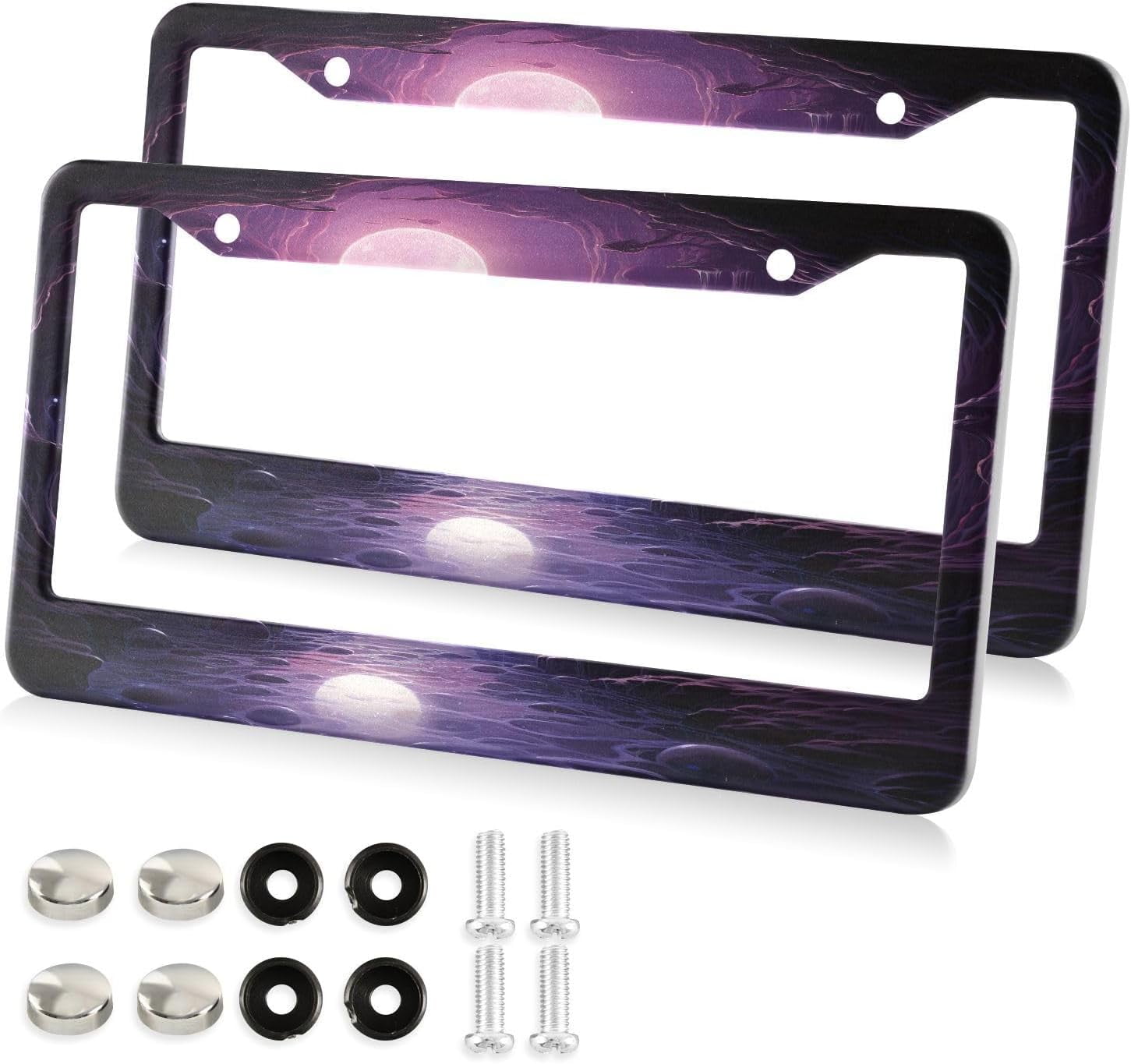 Purple Moon License Plate Frame, Aluminum Car Tag Frames, 2 Pack ...