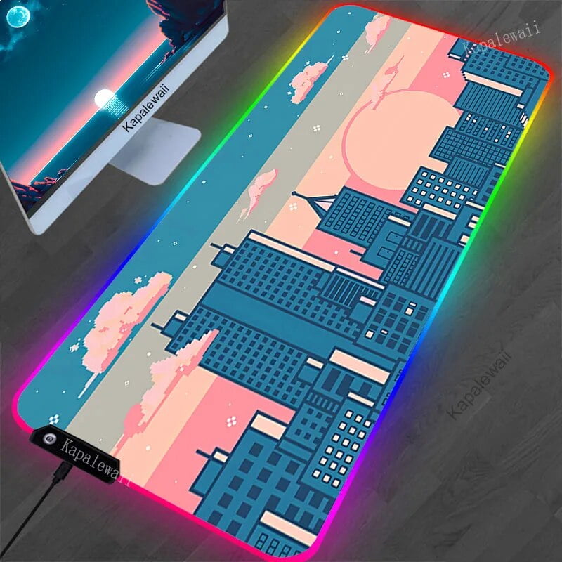 Purple Moon Mouse Pad Gaming RGB Mousepad Street Neon Large Speed Gamer ...