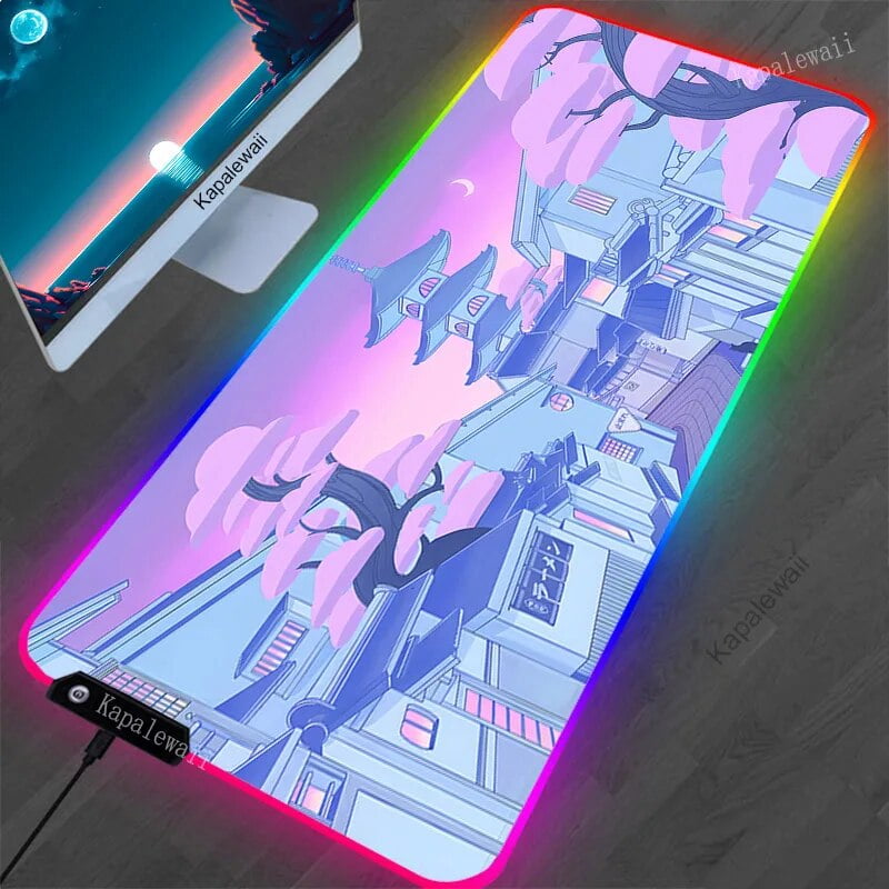 Purple Moon Mouse Pad Gaming RGB Mousepad Street Neon Large Speed Gamer ...