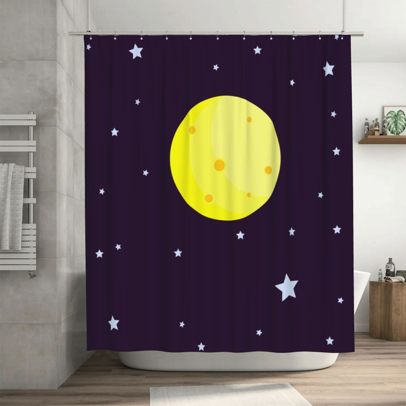 Purple Moonlight Moon Stars Pattern Shower Curtain, Dark Universe ...