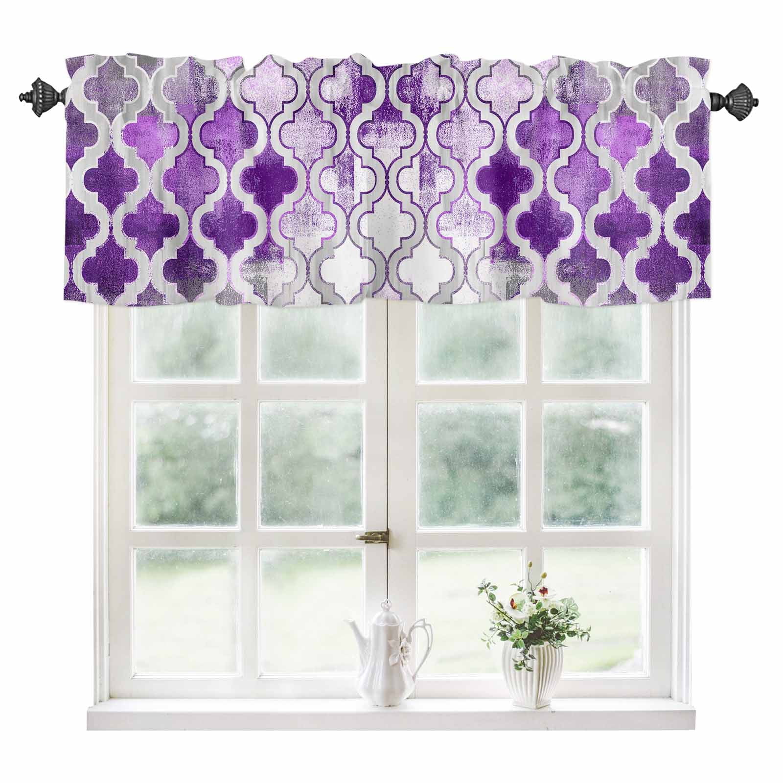 Purple Morocco Kitchen Valances for Windows 42x12 Inch Kitchen Curtains ...