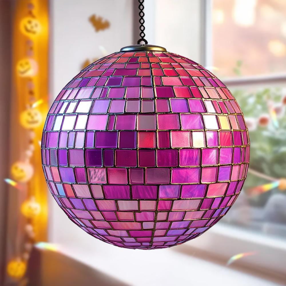 Purple Mosaic Globe 2D Acrylic Suncatcher, Iridescent Disco Ball Faux ...