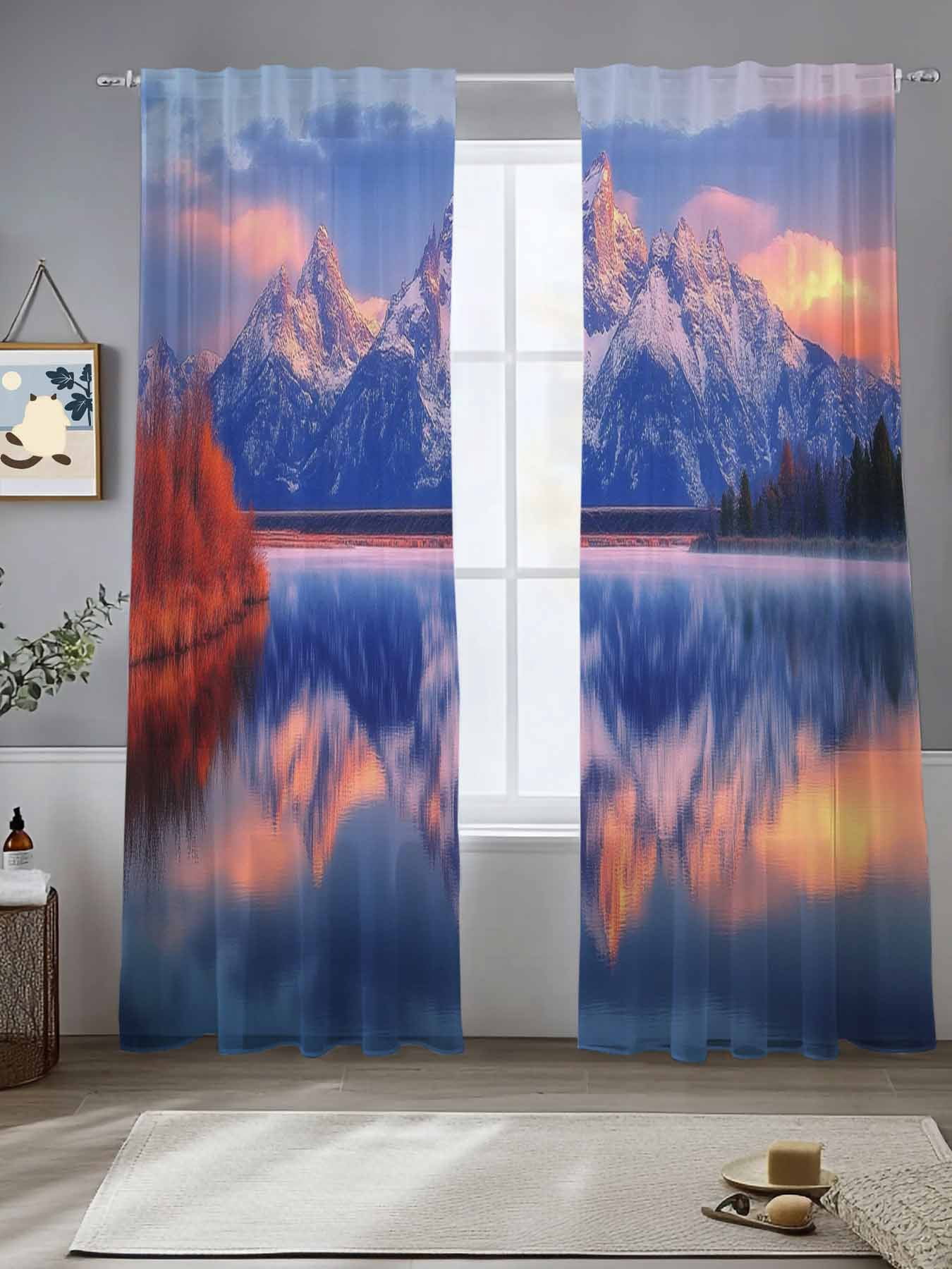 Purple Mountain Sheer Curtains for Living Room Bedroom Forest Modern ...
