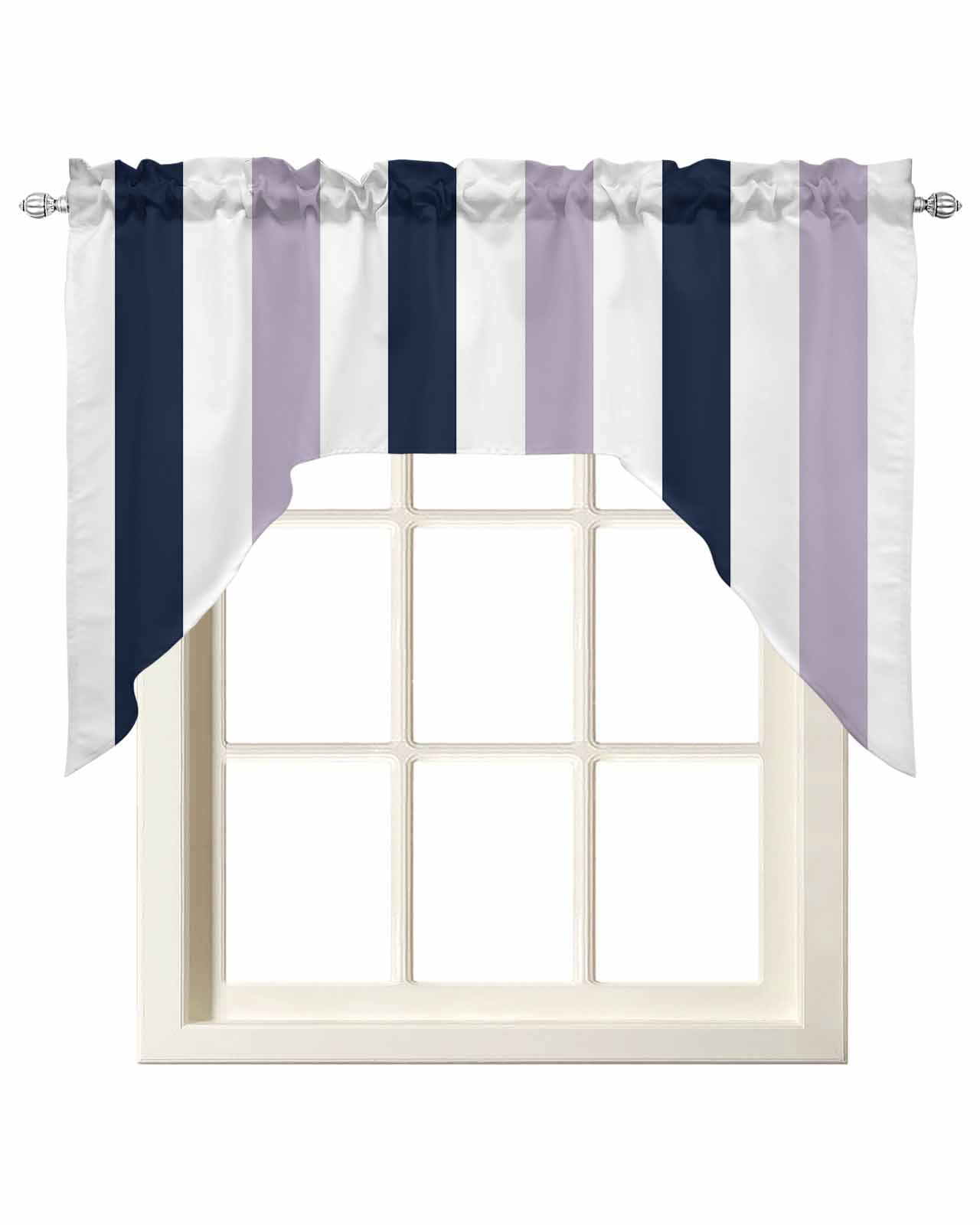 Purple Navy Blue Striped Kitchen Swag Valances for Windows, Farmhouse ...