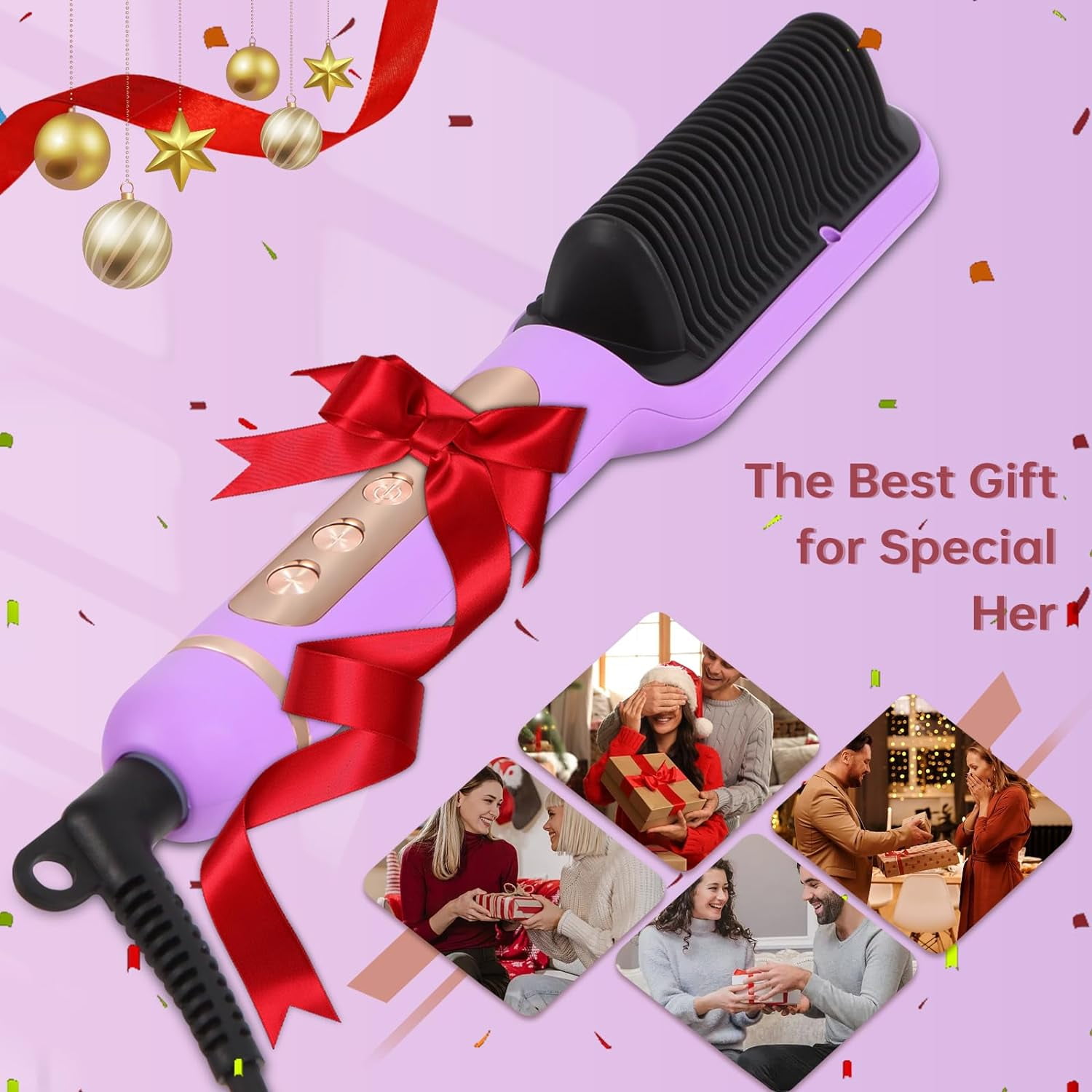 Purple Negative Ionic Hair Straightener Comb w/ 9 Temp Settings 30s ...