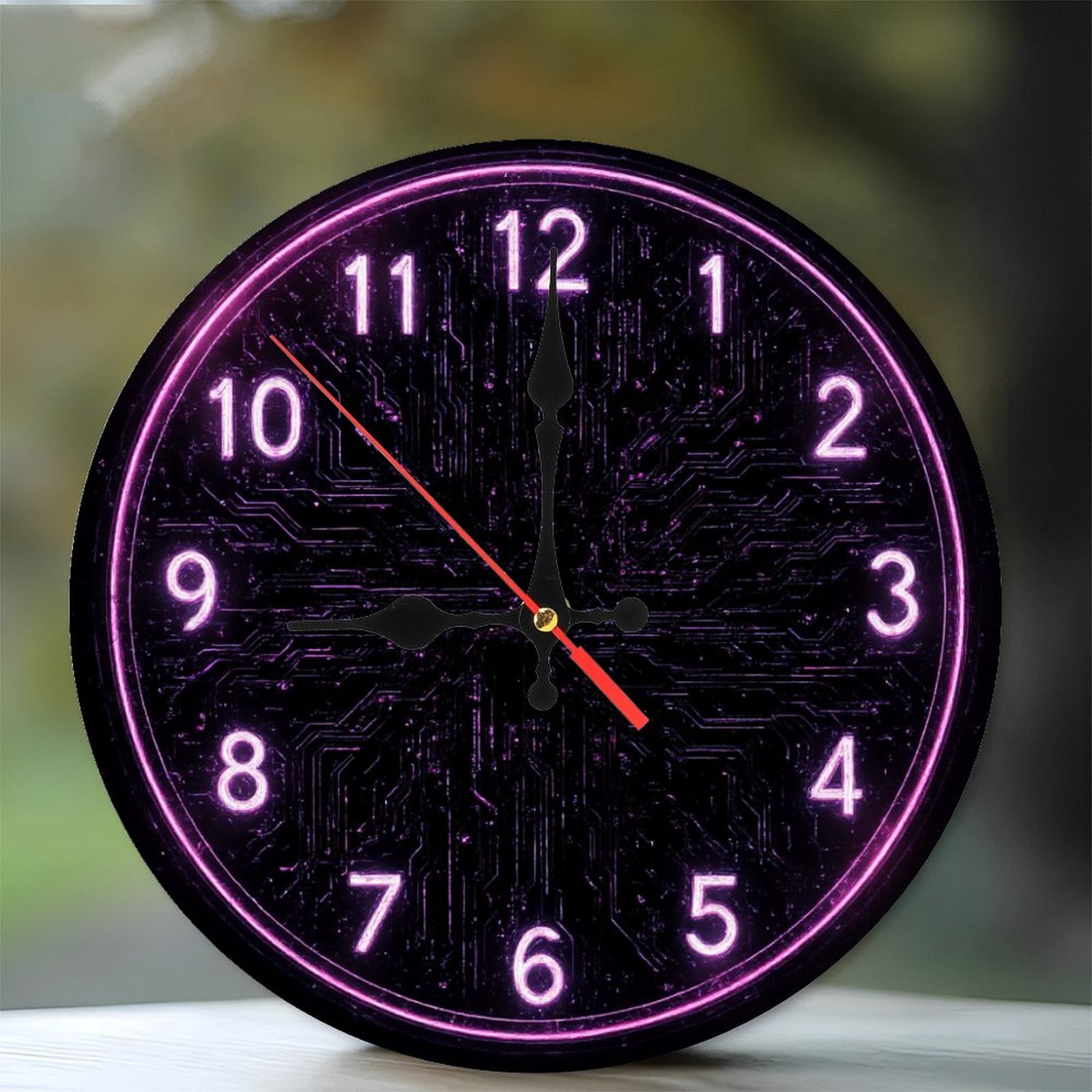 Purple Neon Circuit Clock Wall Decor Modern Home Art 10-Inch Silent ...