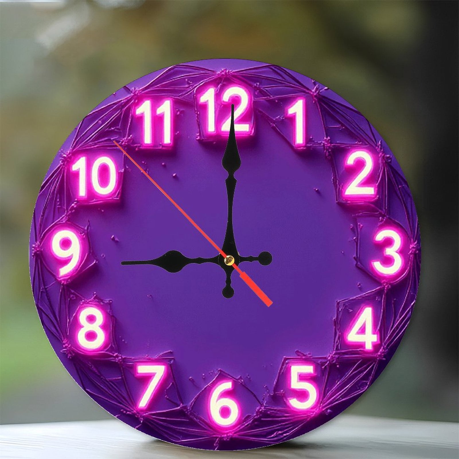 Purple Neon Clock Wall Decor Shattered Glass Design 10-Inch Silent ...