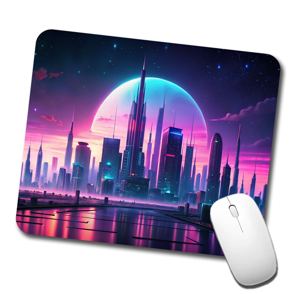 Purple Neon Sci-fi City Horizon Mouse Pad Low Profile Gaming Mat ...