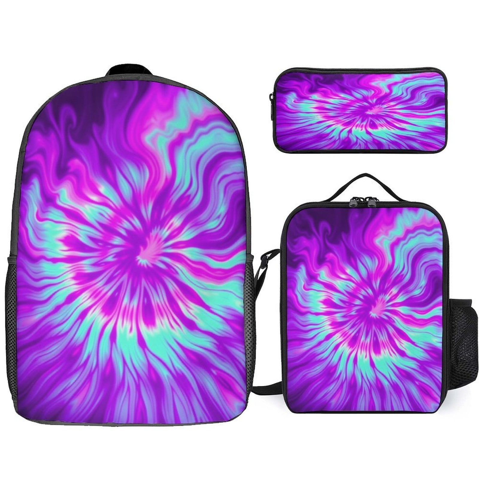 Purple Neon Swirl 3pcs/Set Bags Laptop Daypack Backpack Lunch Bag ...