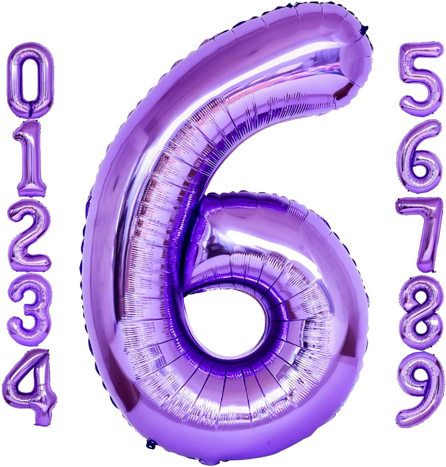 Purple Number 6 Balloons, 40 Inch Giant Number Balloons Foil Mylar ...