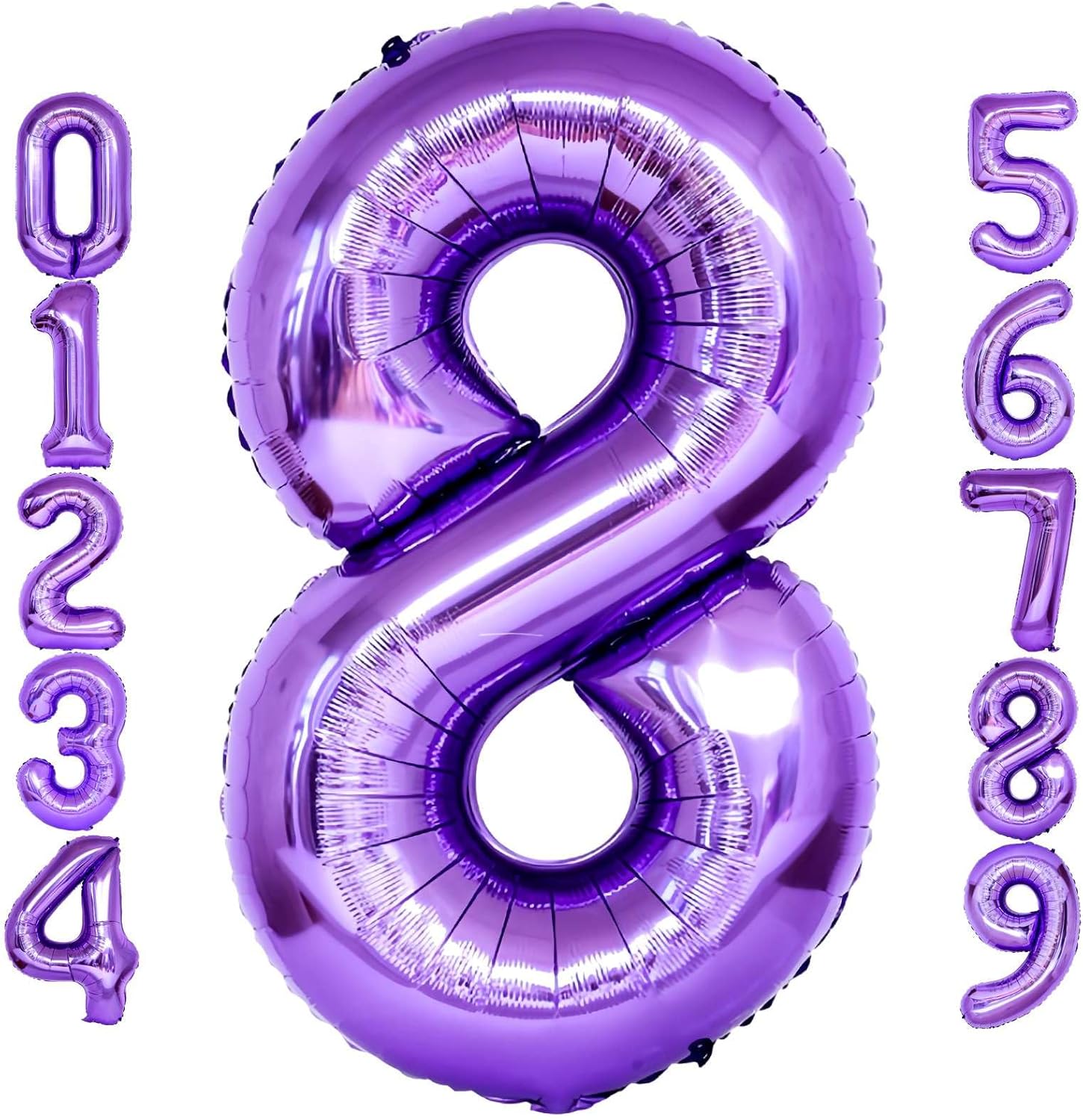 Purple Number 8 Balloons, 40 Inch Giant Number Balloons Foil Mylar ...