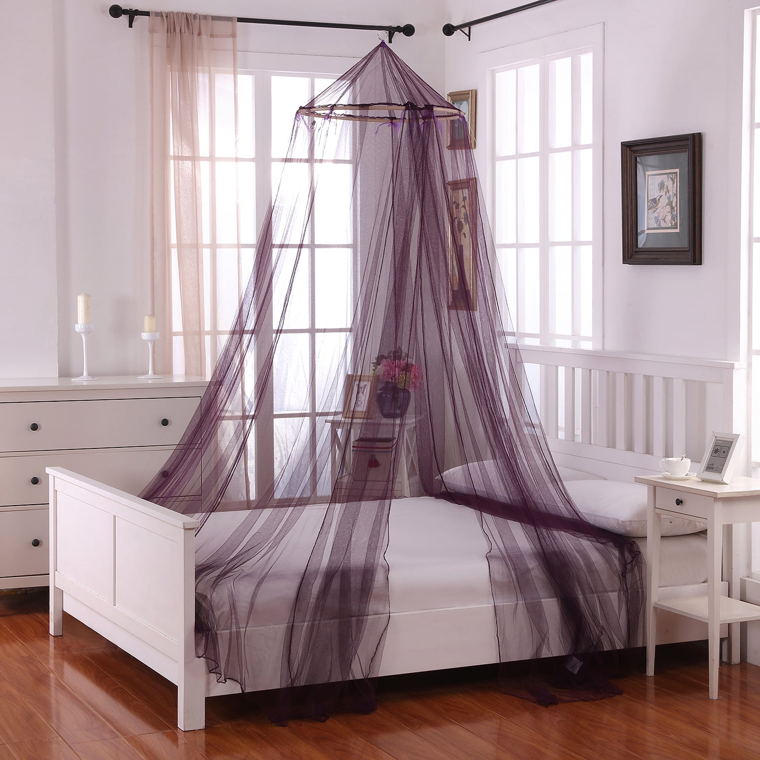 Purple Oasis Round Hoop Polyester Sheer Mosquito Netting Bed Canopy ...