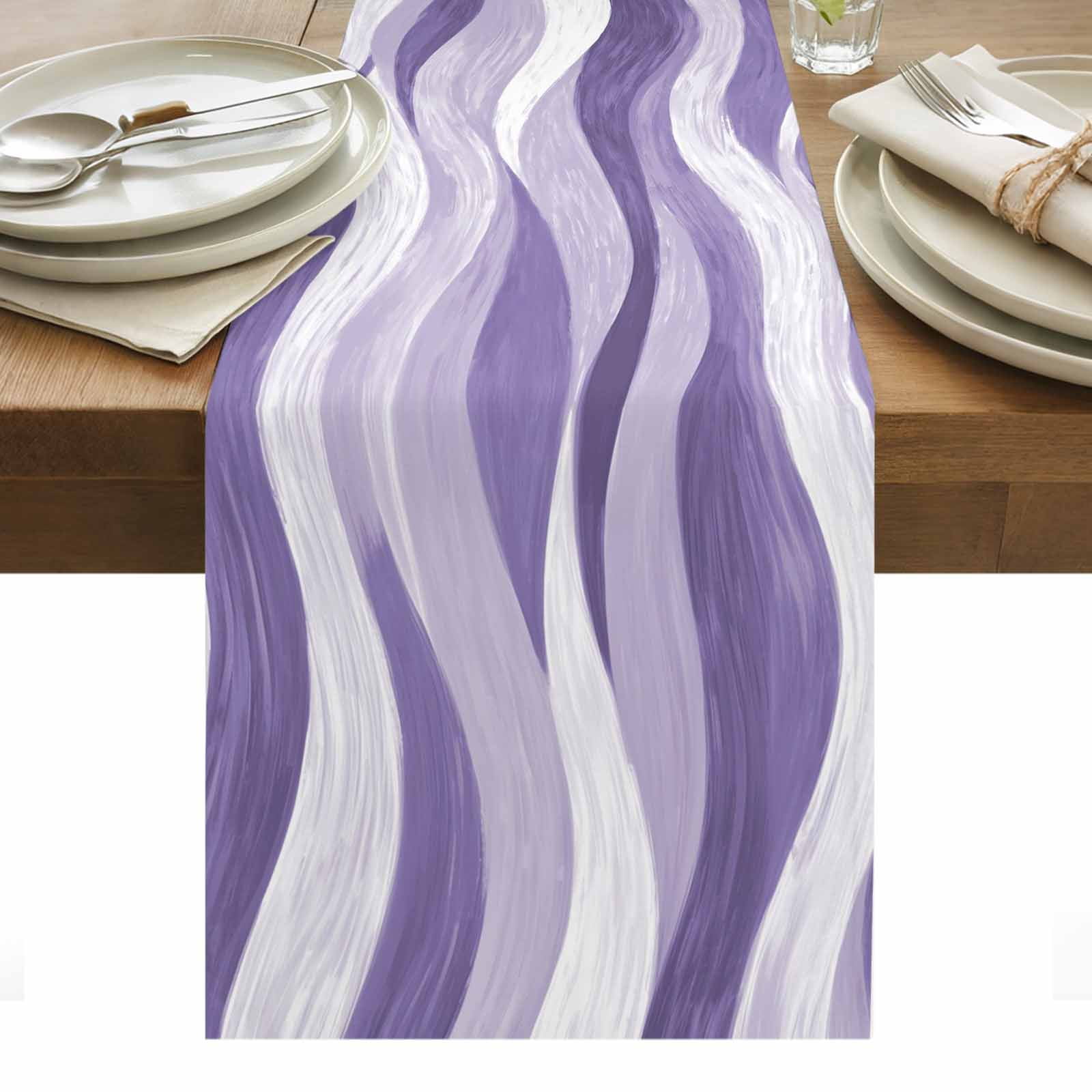 Purple Ocean Waves Cotton Linen Table Runner Abstract Modern Ombre ...