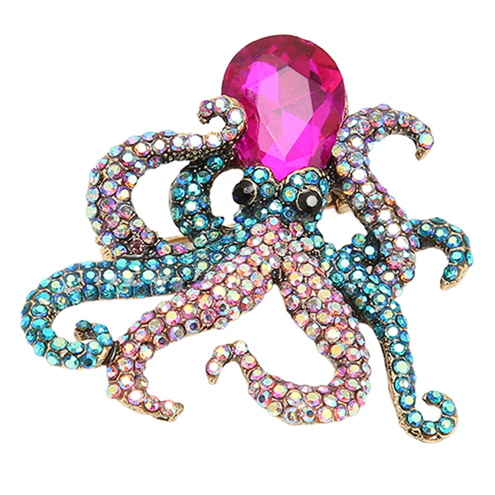 Purple Octopus Pin Brooch, Sea Life Metal Alloy Jewelry with Crystal ...