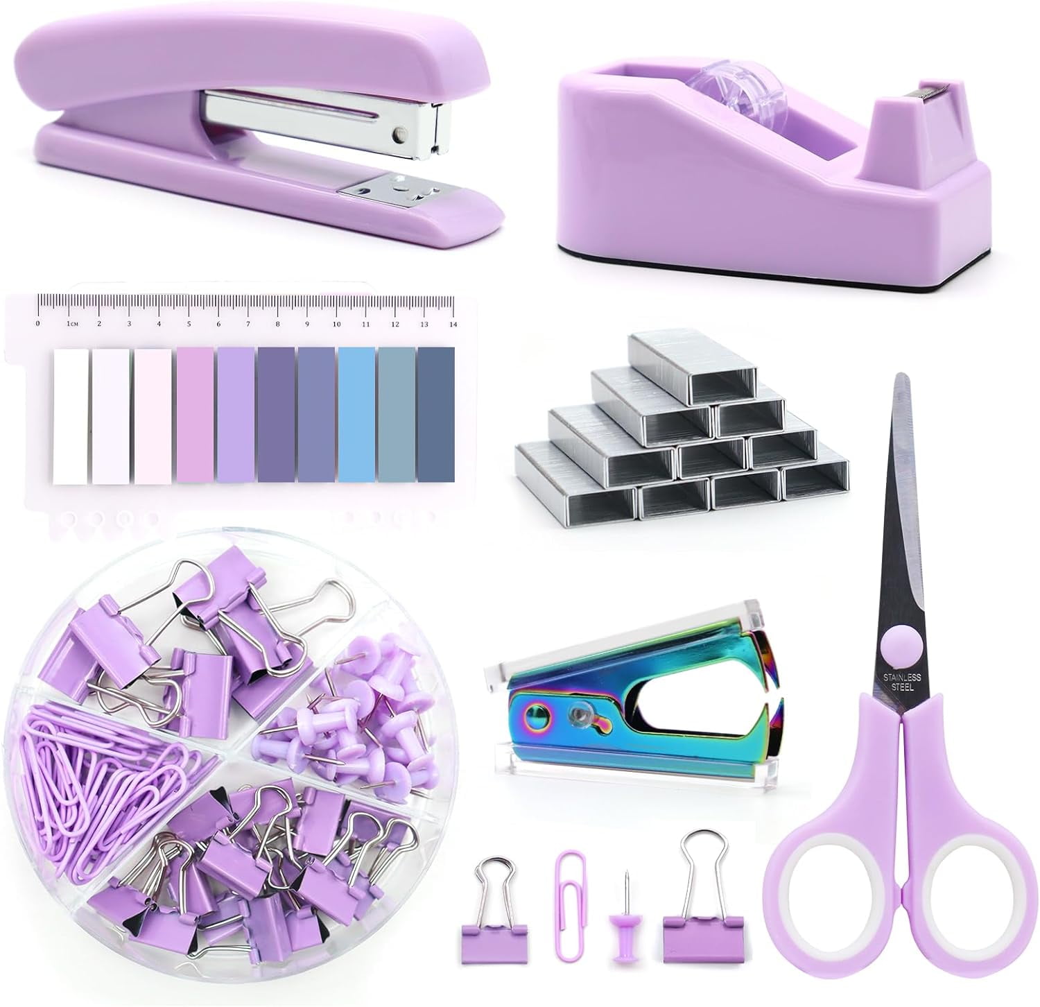 Purple Office Supplies Set, UPIHO Stapler and Tape Dispenser Set ...