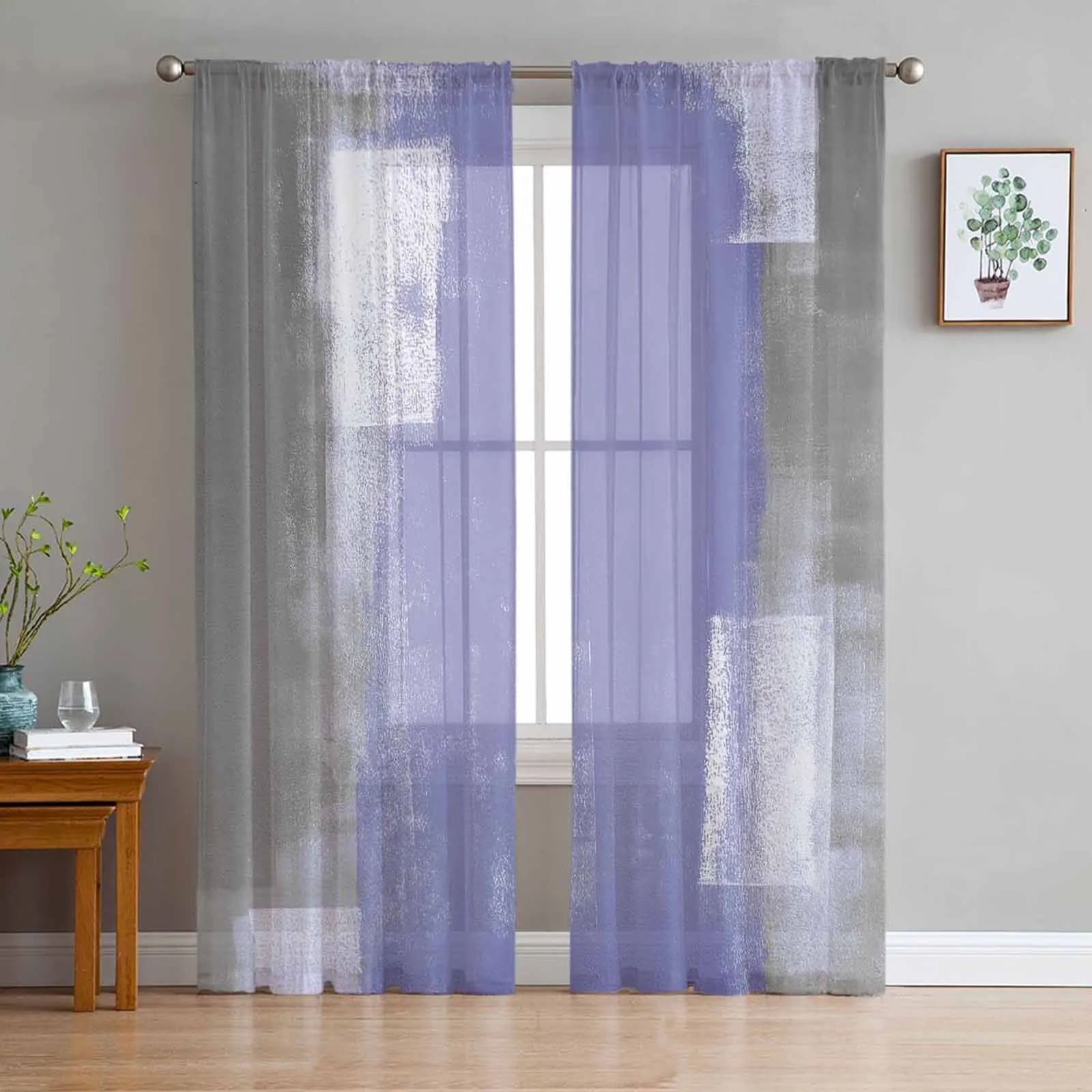 Purple Oil Painting Texture Tulle Sheer Curtains for Living Room ...