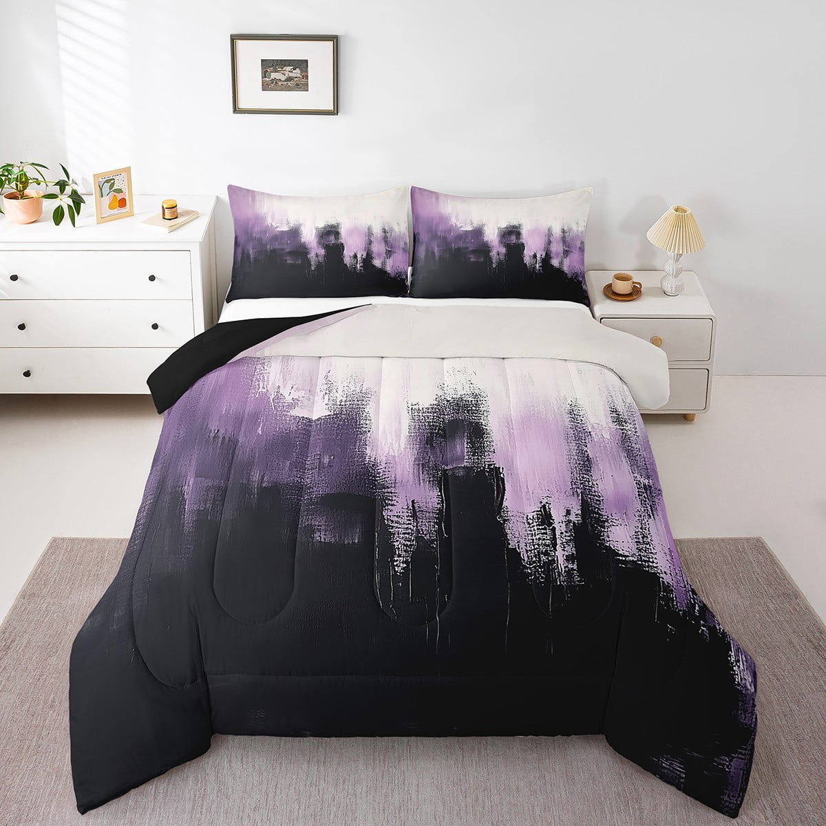 Purple Ombre Comforter Set Queen Size Pink Gradient Bedding Sets ...
