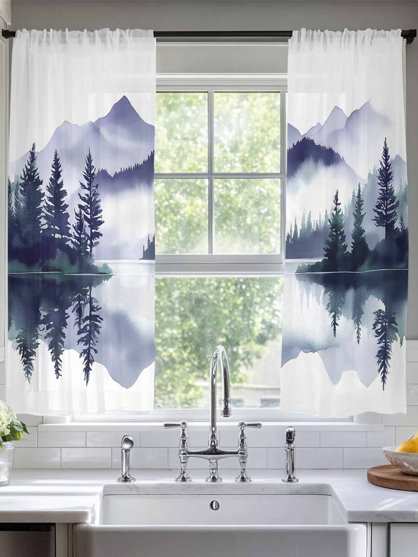 Purple Ombre Forest Sheer Curtains for Living Room Bedroom Modern ...