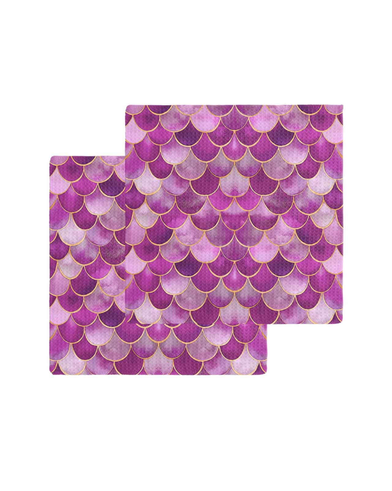 Purple Ombre Scale Kitchen Dish Towels for Drying Dishes Set of 2, Abstract Art Ocean Coastal ...