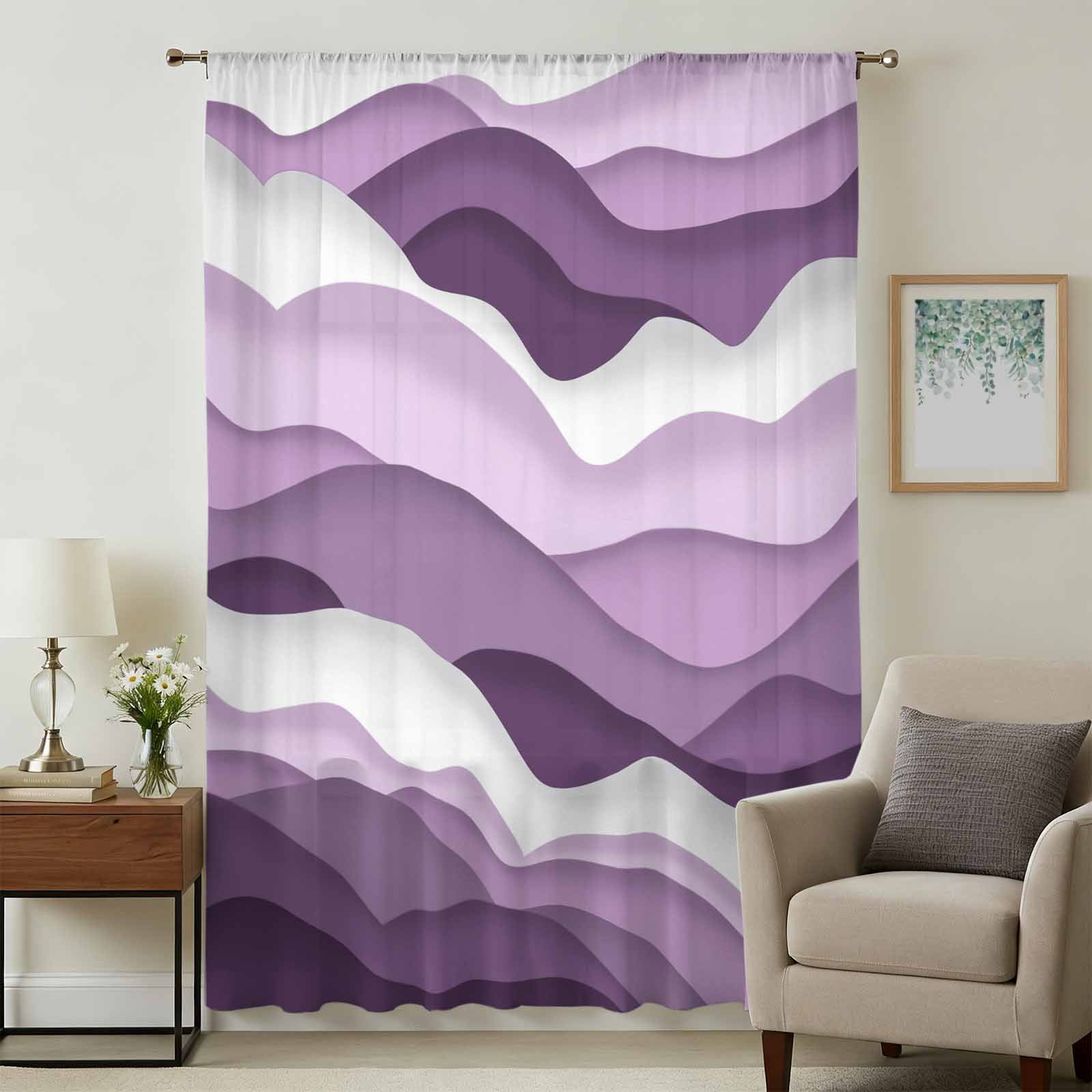 Purple Ombre Sheer Curtains 96 Inches Long, Modern Geometric Moire ...