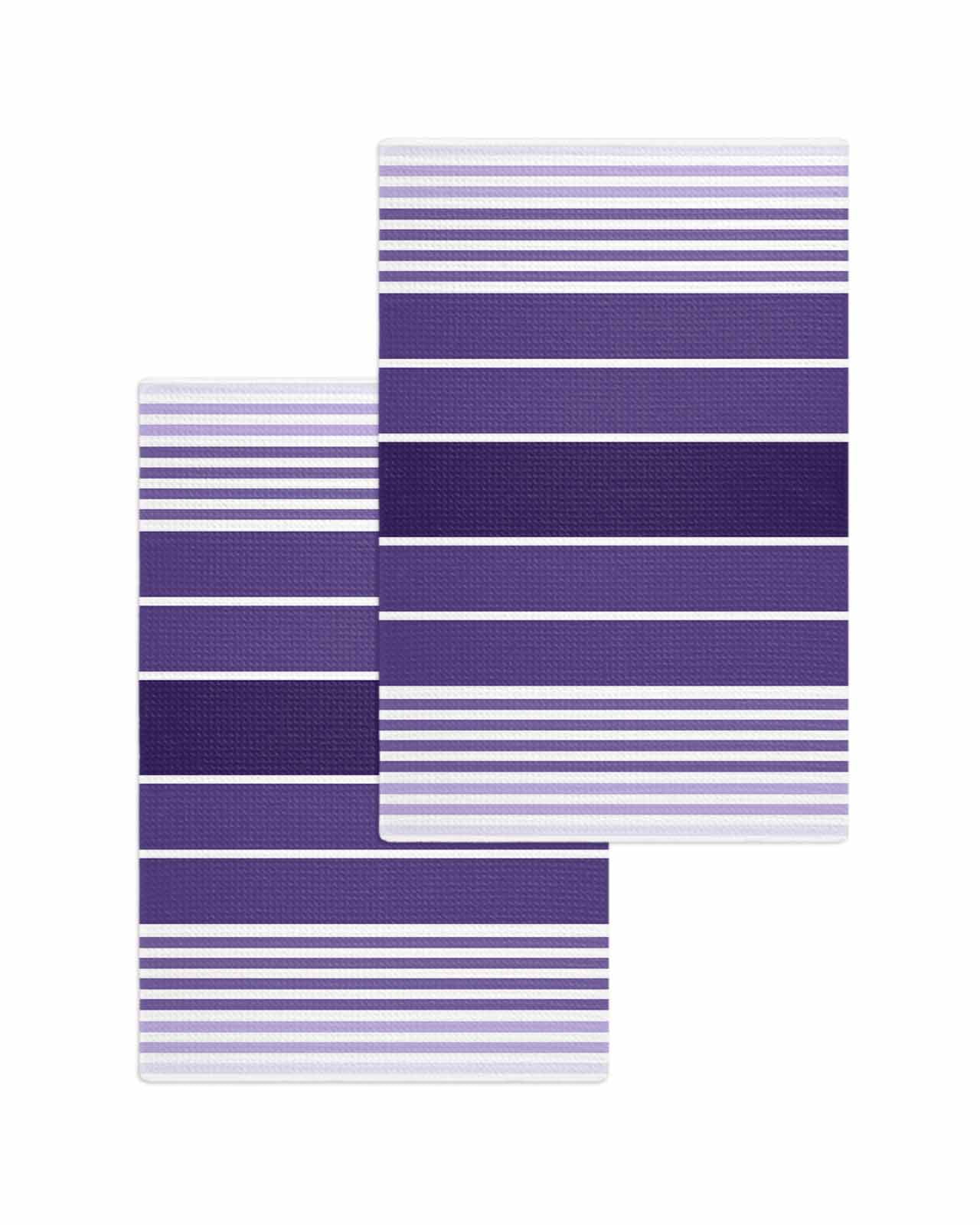 Purple Ombre Stripe Kitchen Dish Towels for Drying Dishes Set of 2, Farmhouse Striped Gradient ...