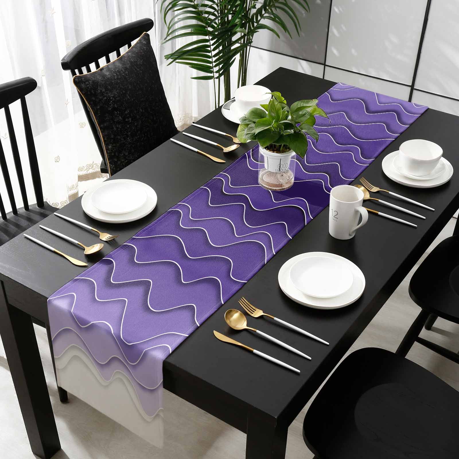 Purple Ombre Stripes Cotton Linen Table Runner 13 x 90 inch Gradient ...