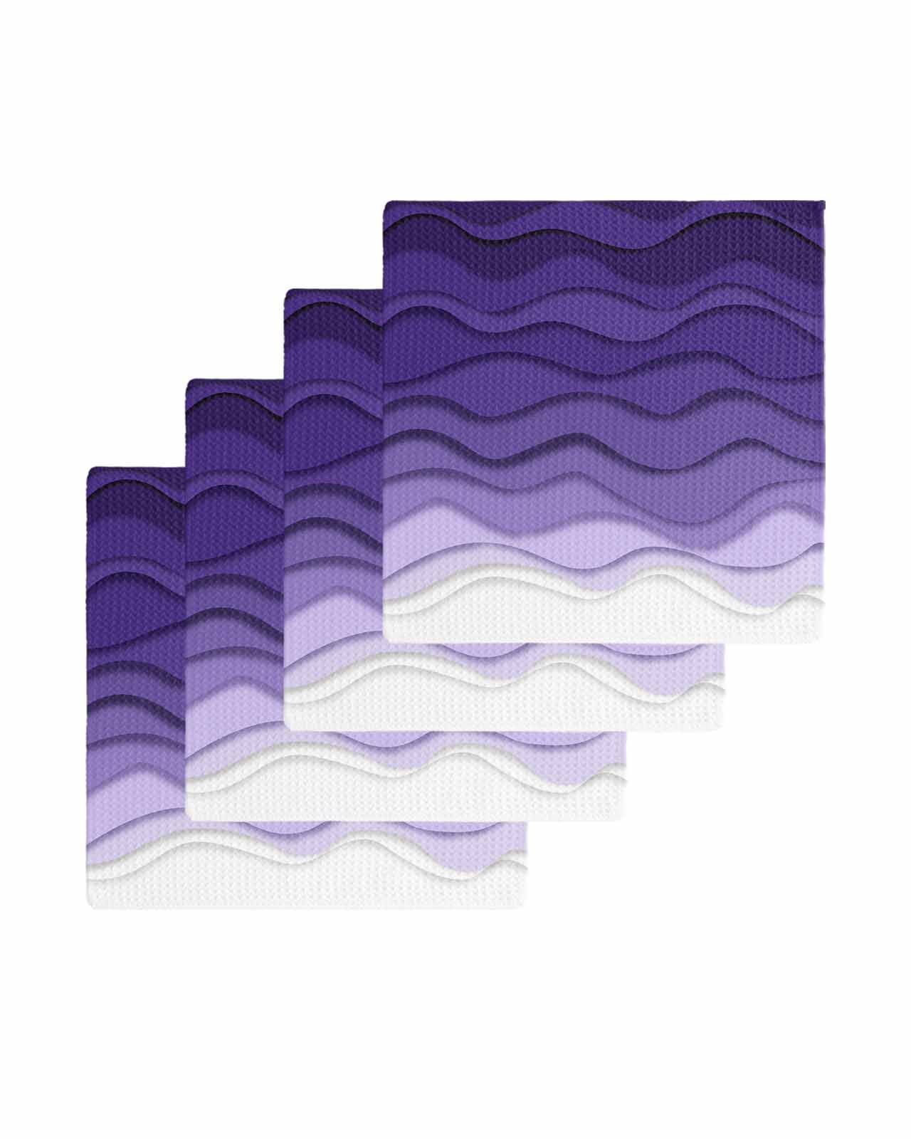 Purple Ombre Stripes Kitchen Dish Towels for Drying Dishes Set of 4, Gradient Abstract Ocean ...