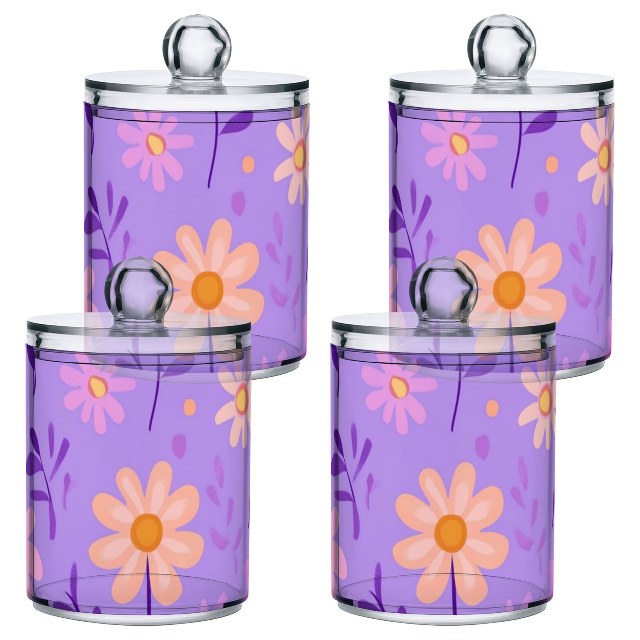 Purple Orange Daisies Flowers Leaves Translucent Plastic Cans Storage ...
