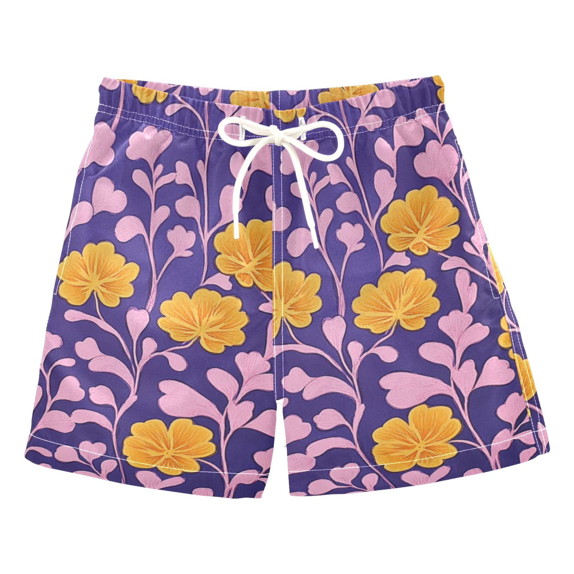 Purple Orange Flowers Boys' Swim Trunks Board Shorts Beach Pants ...